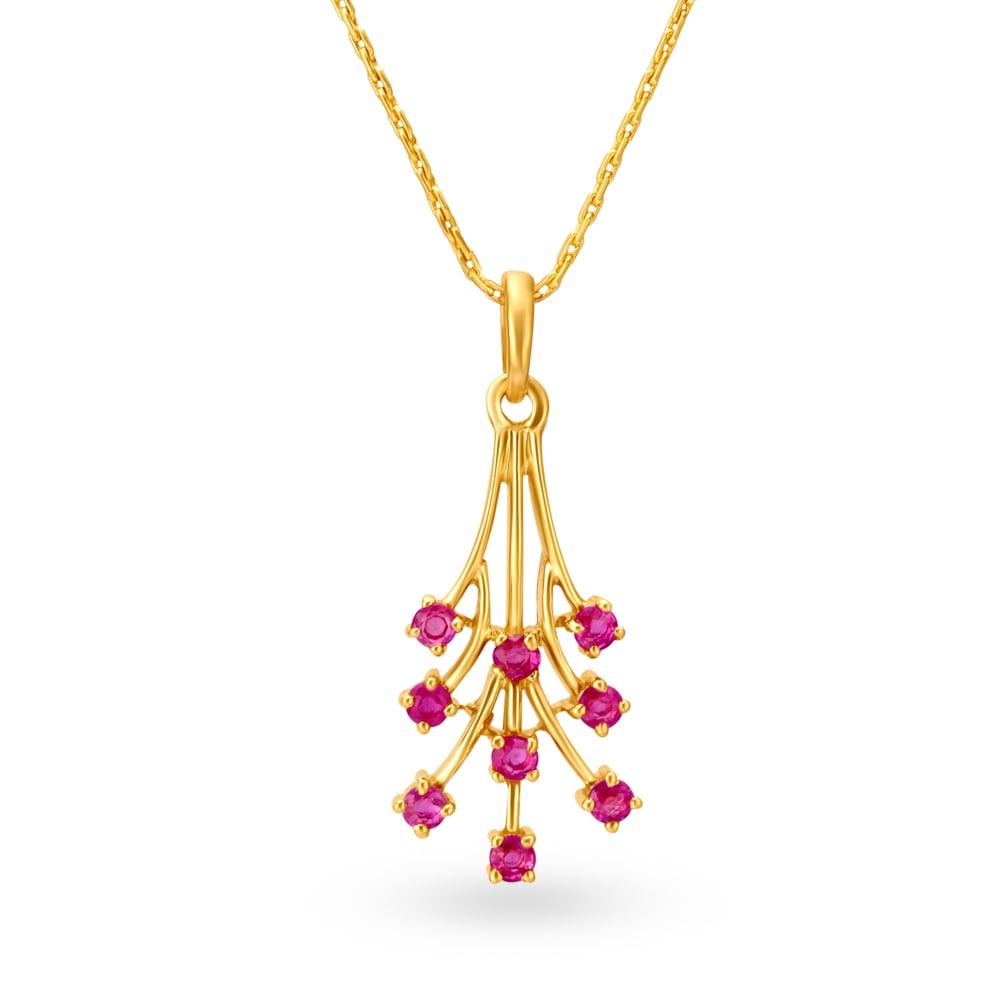 Buy Exquisite 18 Karat Yellow Gold Ruby Studded Fern Pendant at Best ...