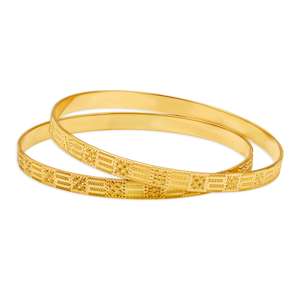 Buy Hypnotic Yellow Gold Etched Bangles at Best Price | Tanishq US