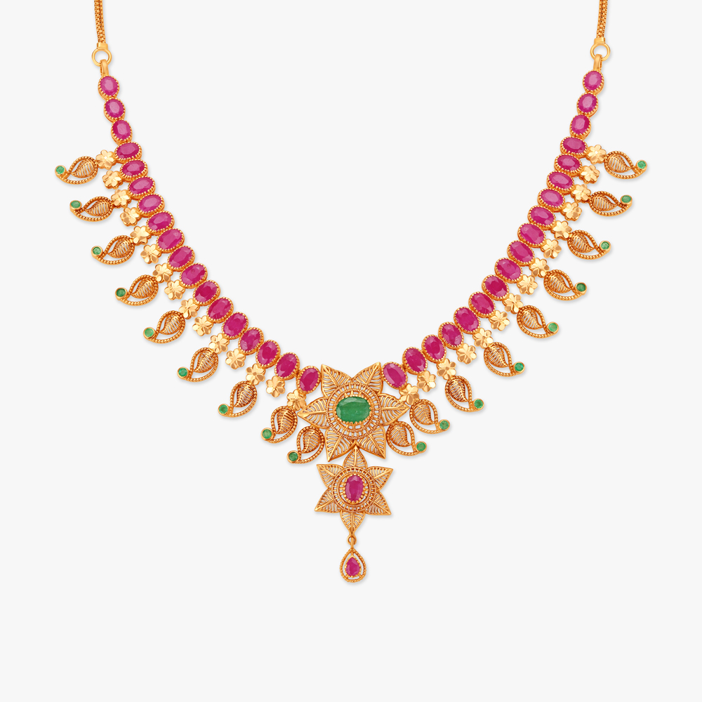 Buy Opulent Emerald and Ruby Necklace Set at Best Price | Tanishq US