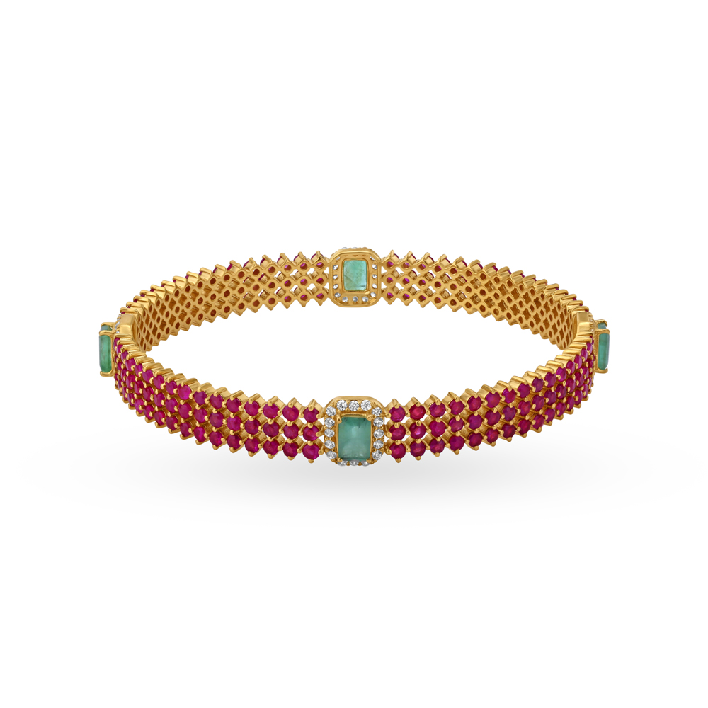 Buy Enchanting Cubic Zirconia and Emerald Gold Bangle at Best Price ...