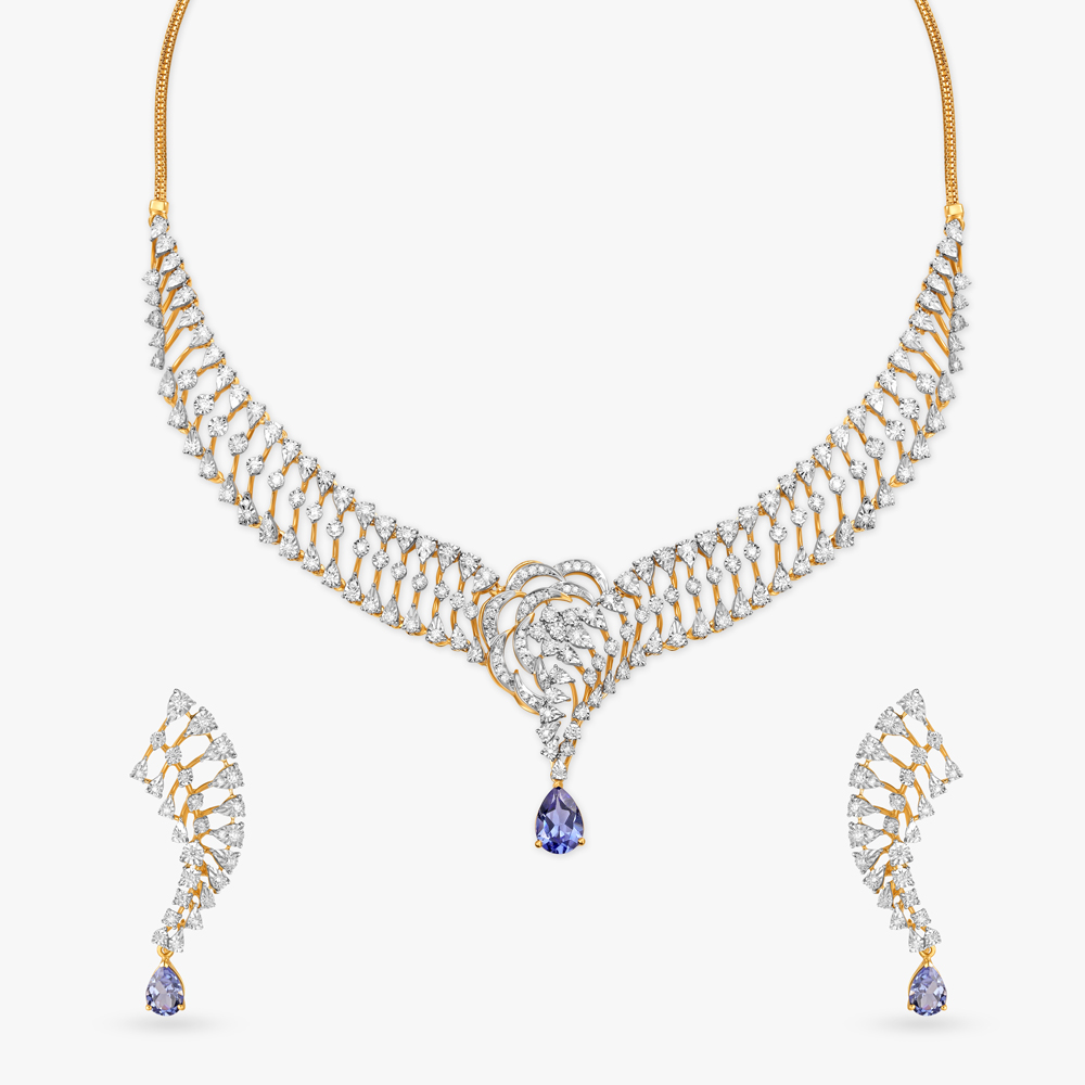 Buy Azure Drop Diamond Necklace Set at Best Price | Tanishq US