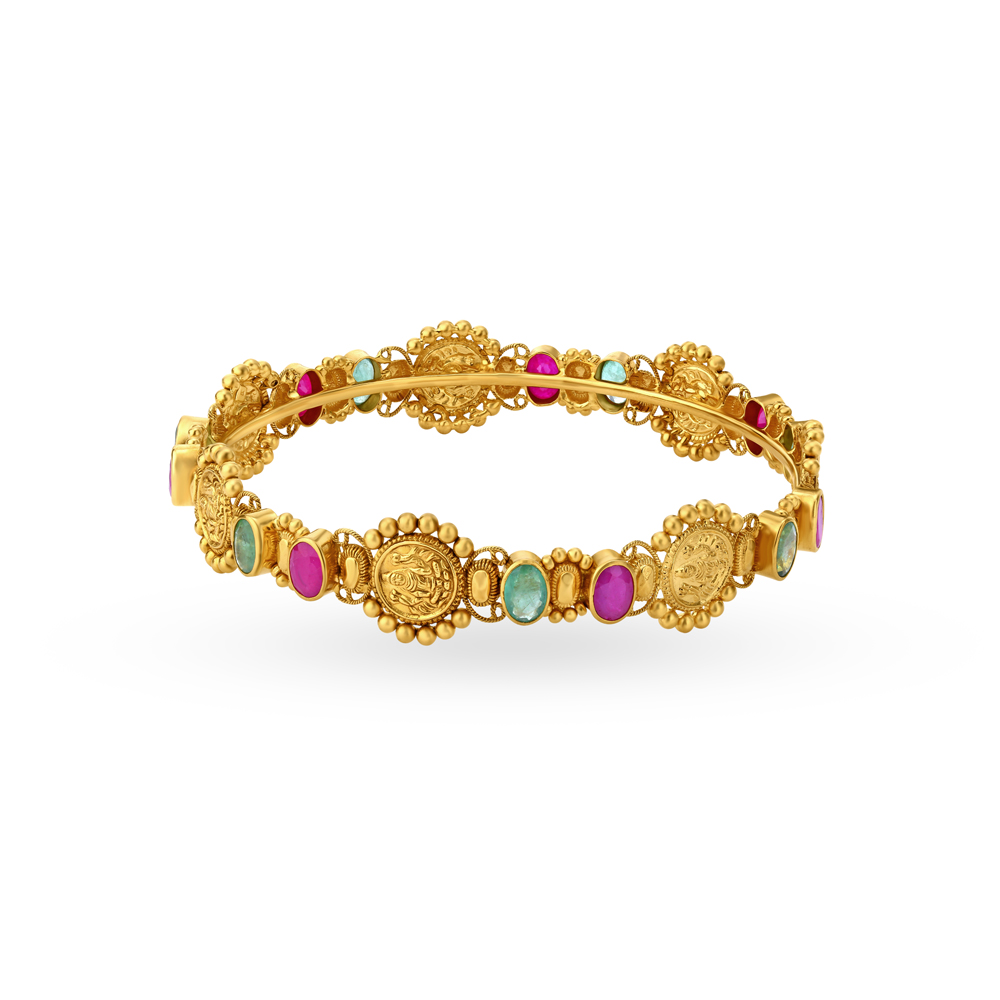 Buy Breathtaking Gold Emerald Ruby Bangle at Best Price | Tanishq US