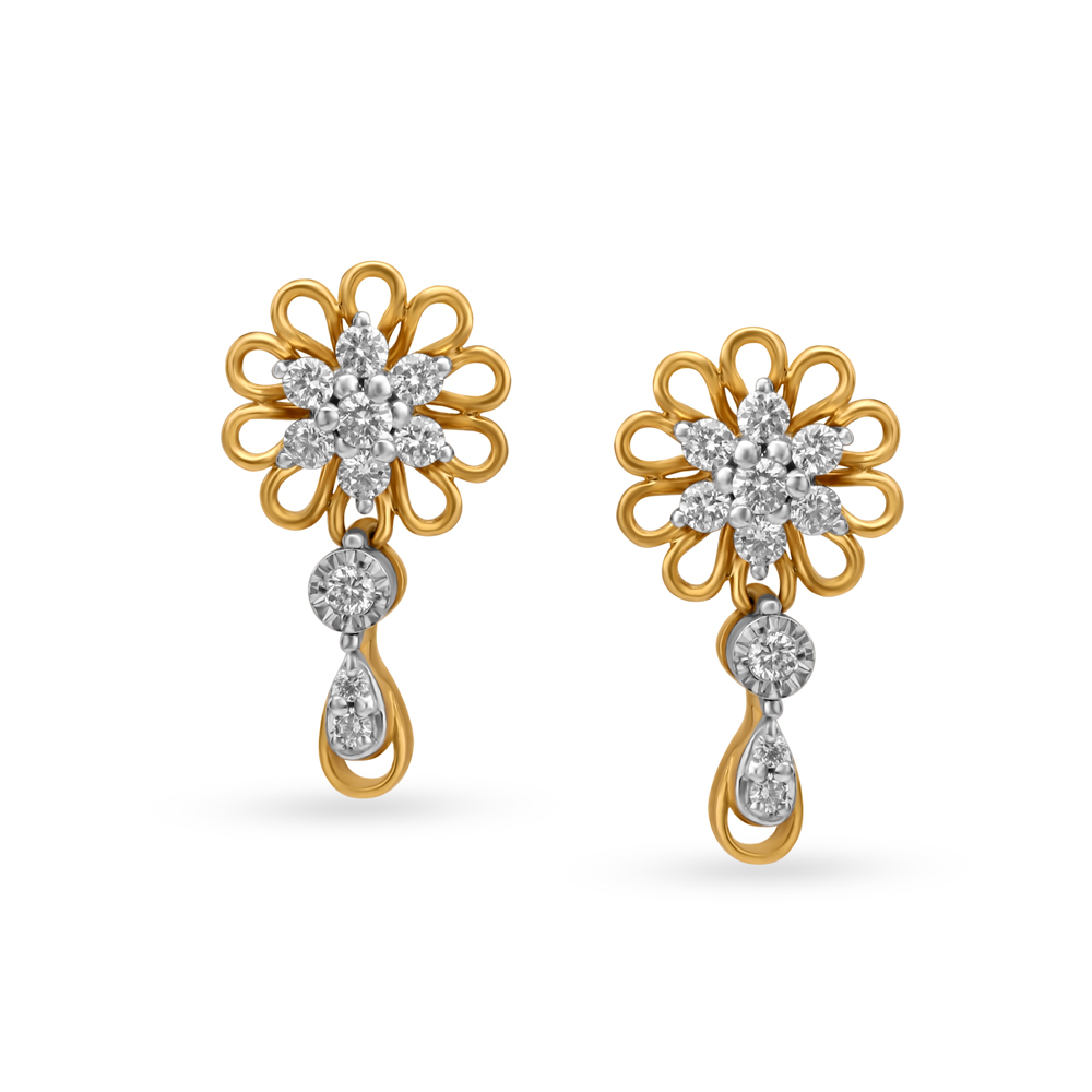 Buy Floral Bliss Diamond and Gold Drop Earrings at Best Price | Tanishq US