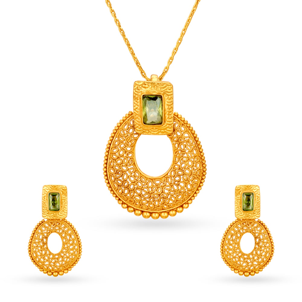 Buy Ethereal Gold Pendant and Earrings Set at Best Price | Tanishq US