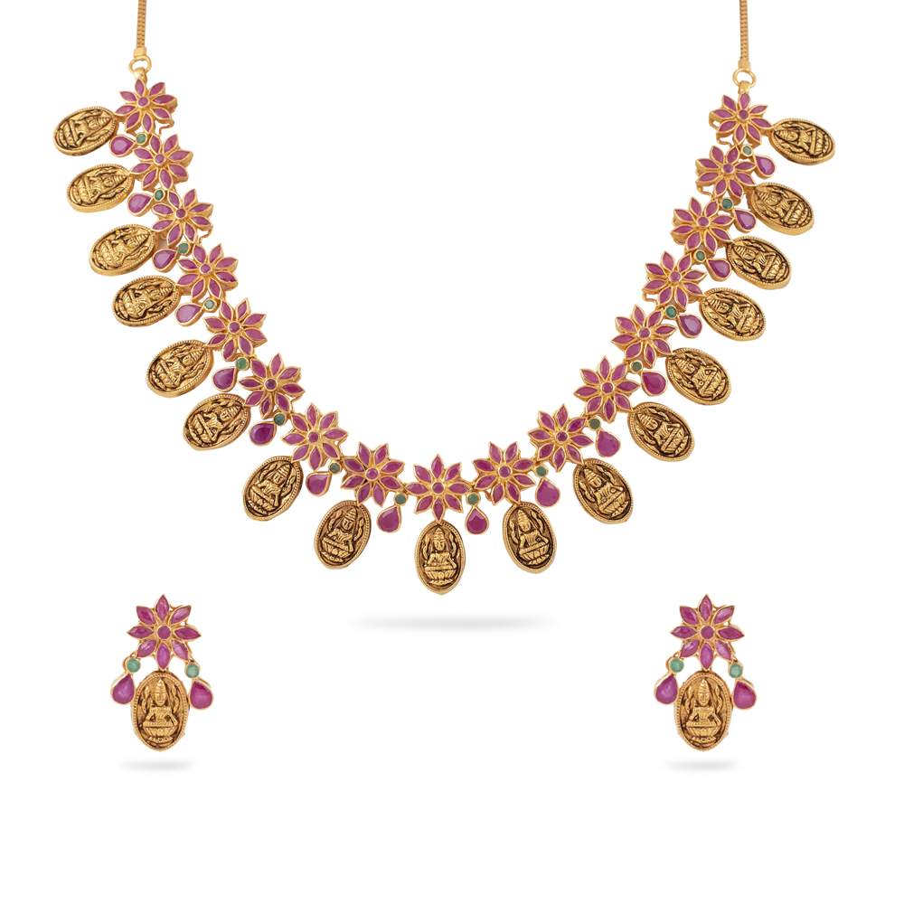 Buy Radiant Floral Necklace with Deity Pendants at Best Price | Tanishq US