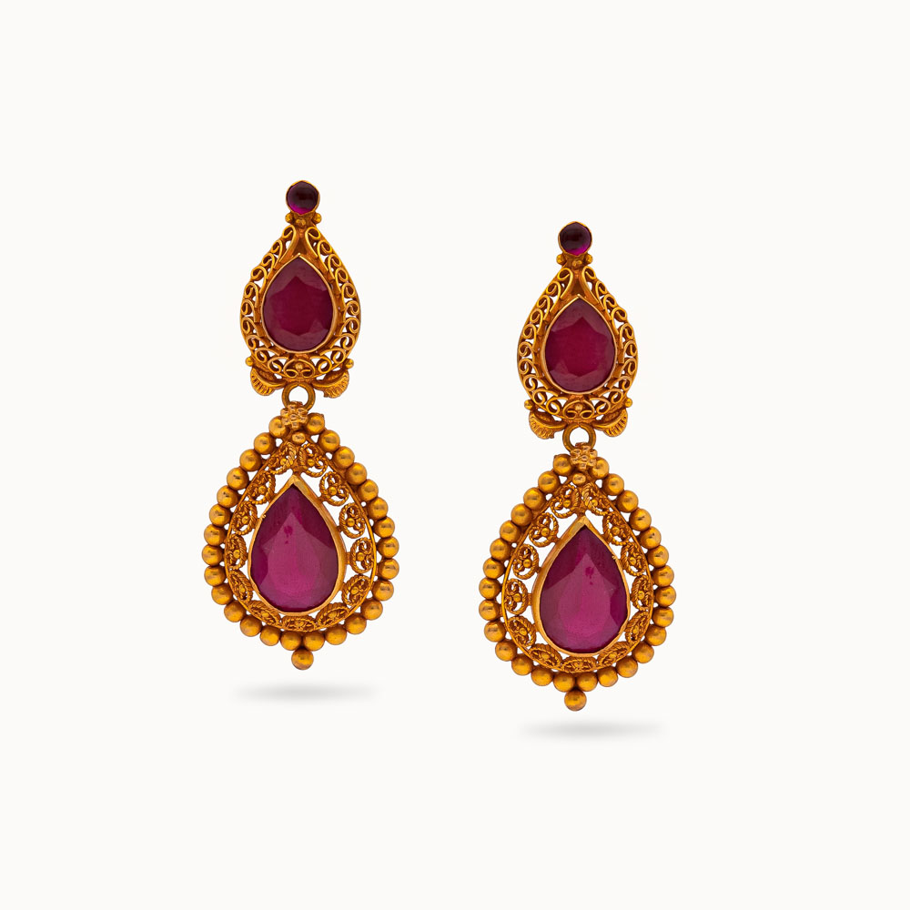 Buy Radiant Magenta Cascade Gold Earrings at Best Price | Tanishq US
