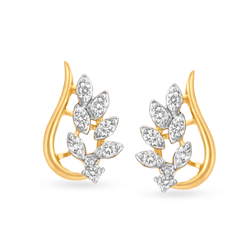 Buy Magnificent 18 Karat Yellow Gold And Diamond Leafy Studs at Best Price | Tanishq US