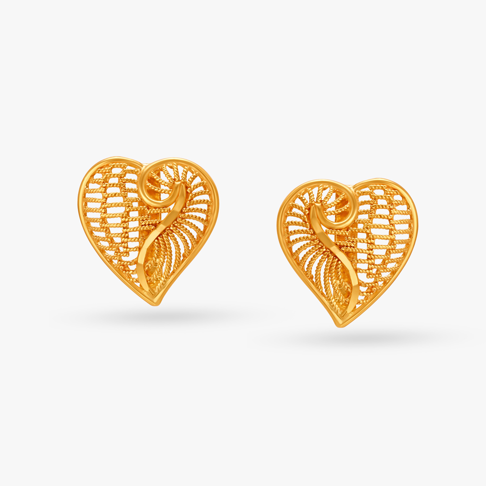 Buy Heart Pattern Gold Stud Earrings at Best Price | Tanishq US