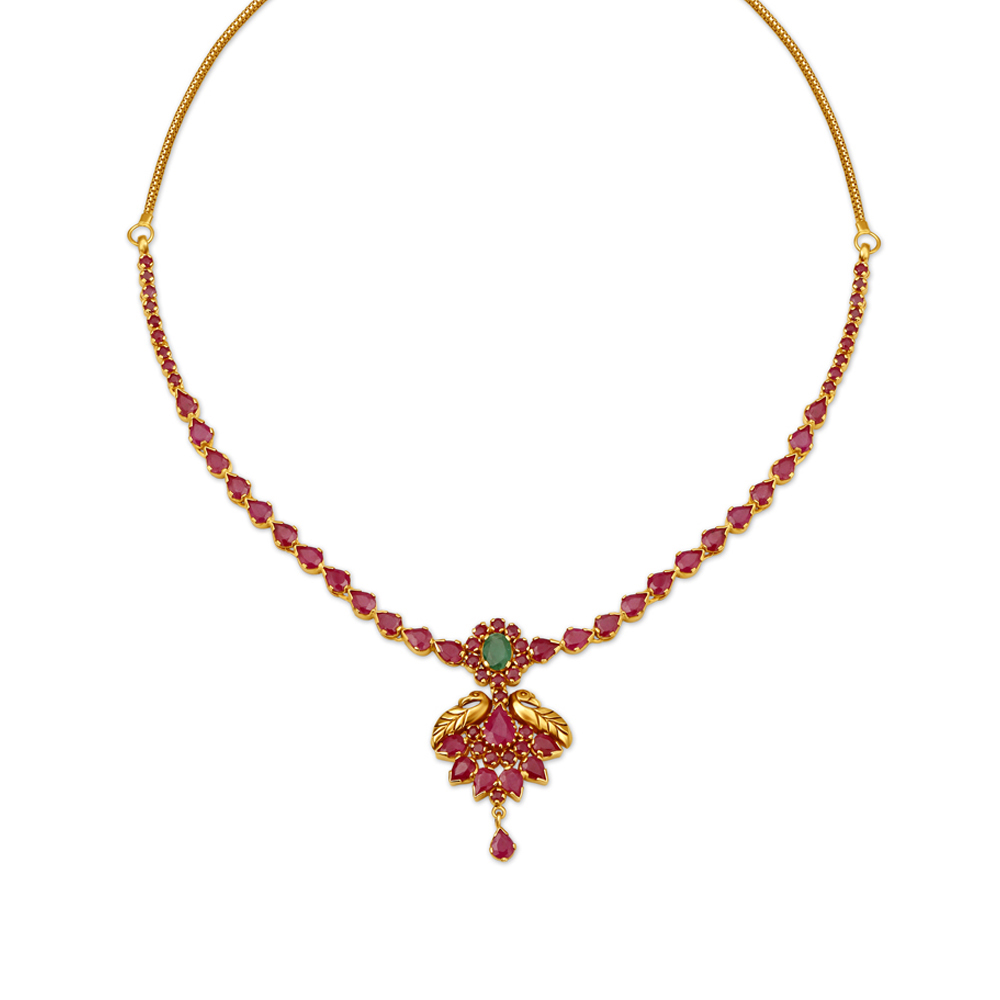 Buy Alluring Peacock Design Emerald And Ruby Gold Necklace at Best ...