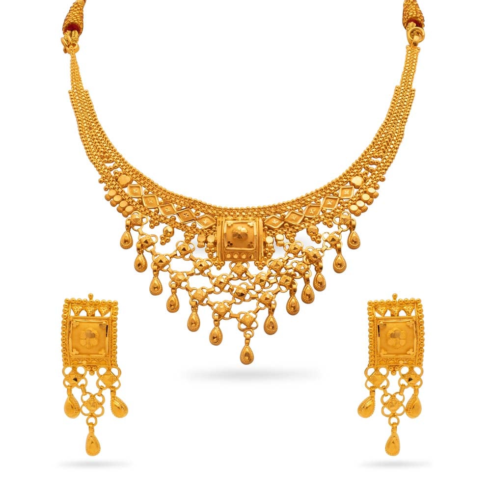 Buy Ethereal Radiance Gold Necklace and Earring Set at Best Price ...