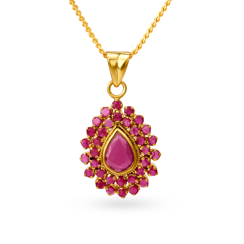 Ruby pendant set tanishq store