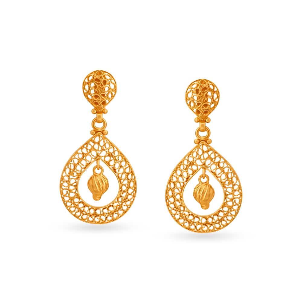 Buy Traditional Gold Jali Work Mesh Drop Earrings at Best Price ...