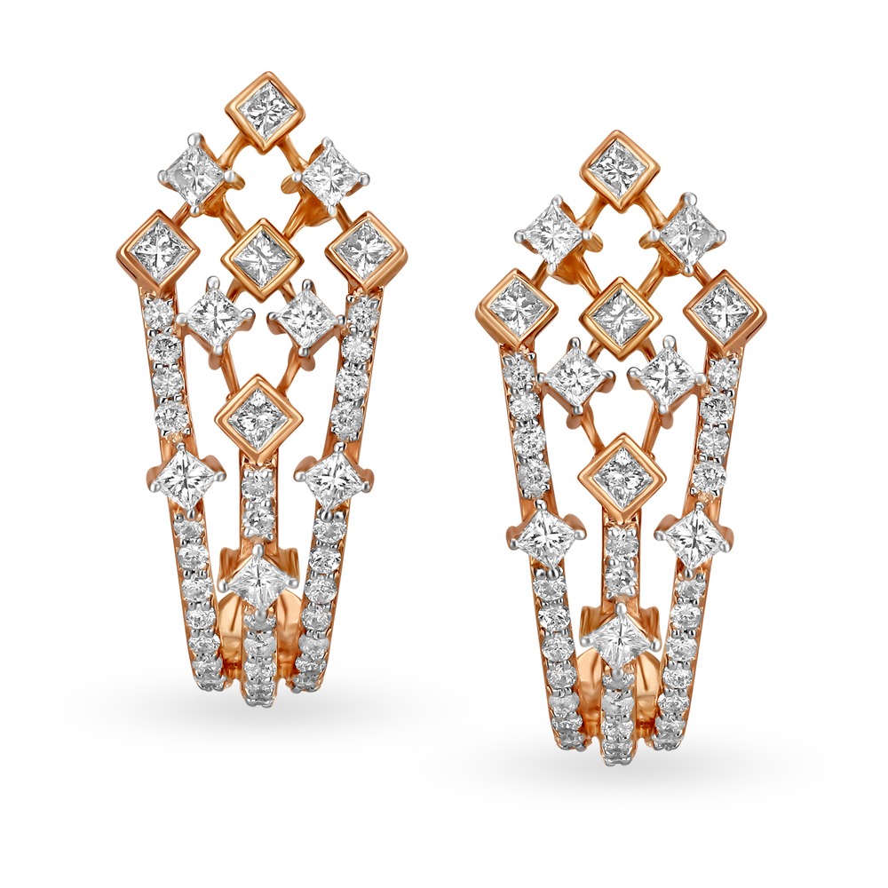 Buy Enrapturing 18 Karat Rose Gold And Diamond Rhomboid Hoops at Best ...