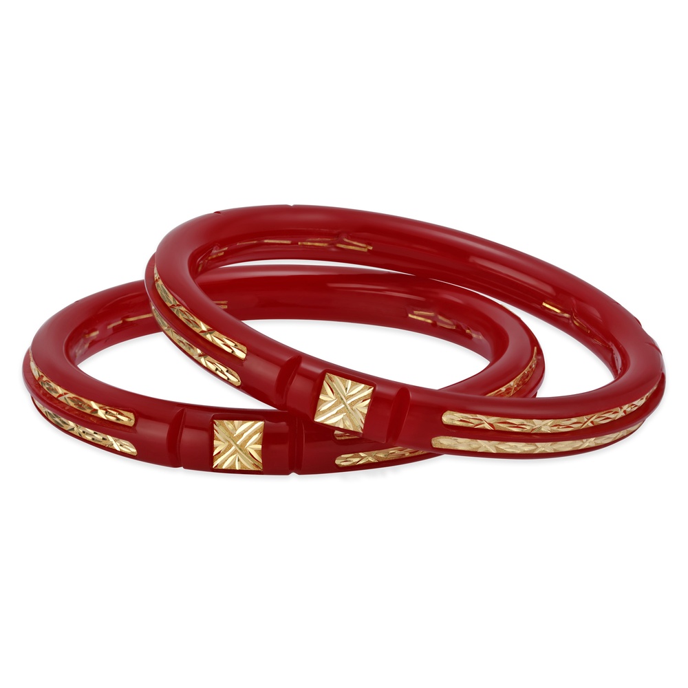 Buy Carved Gold Red Pola Bangle at Best Price | Tanishq US