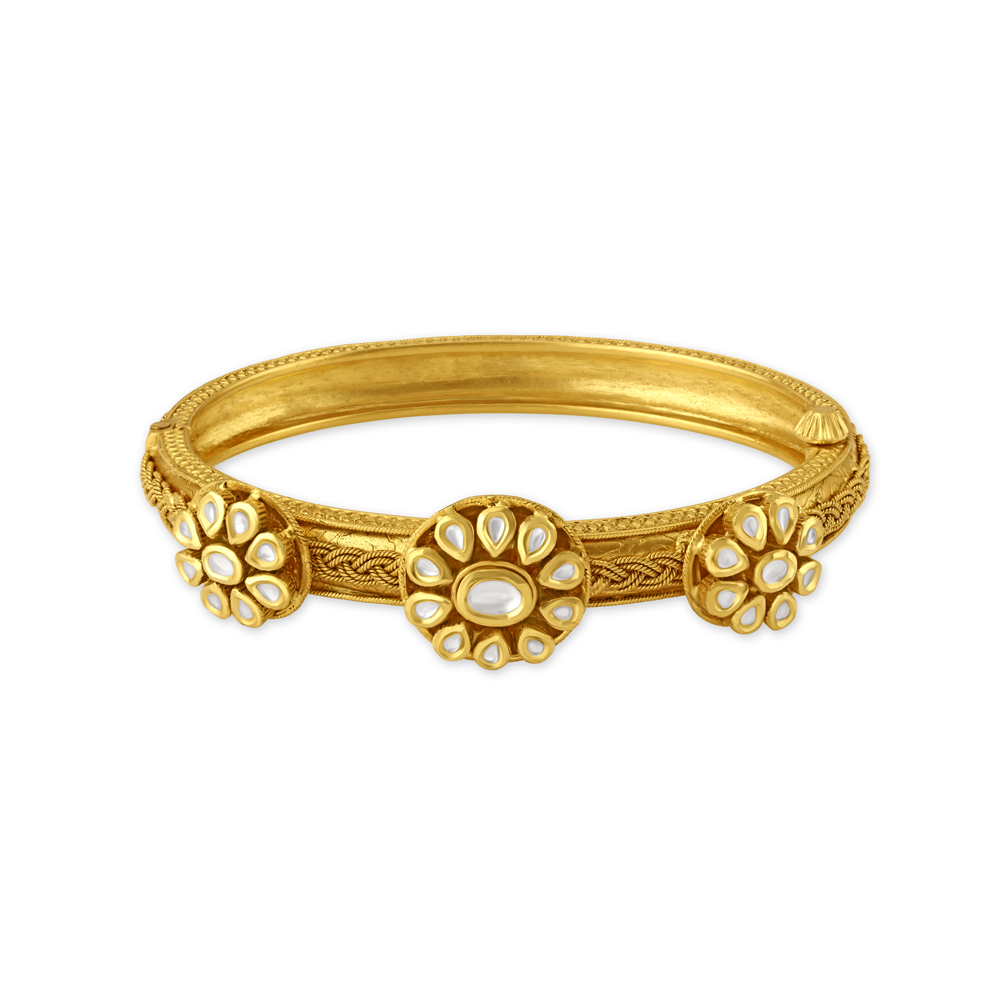 Buy Minimal Floral Gold Bangle at Best Price | Tanishq US