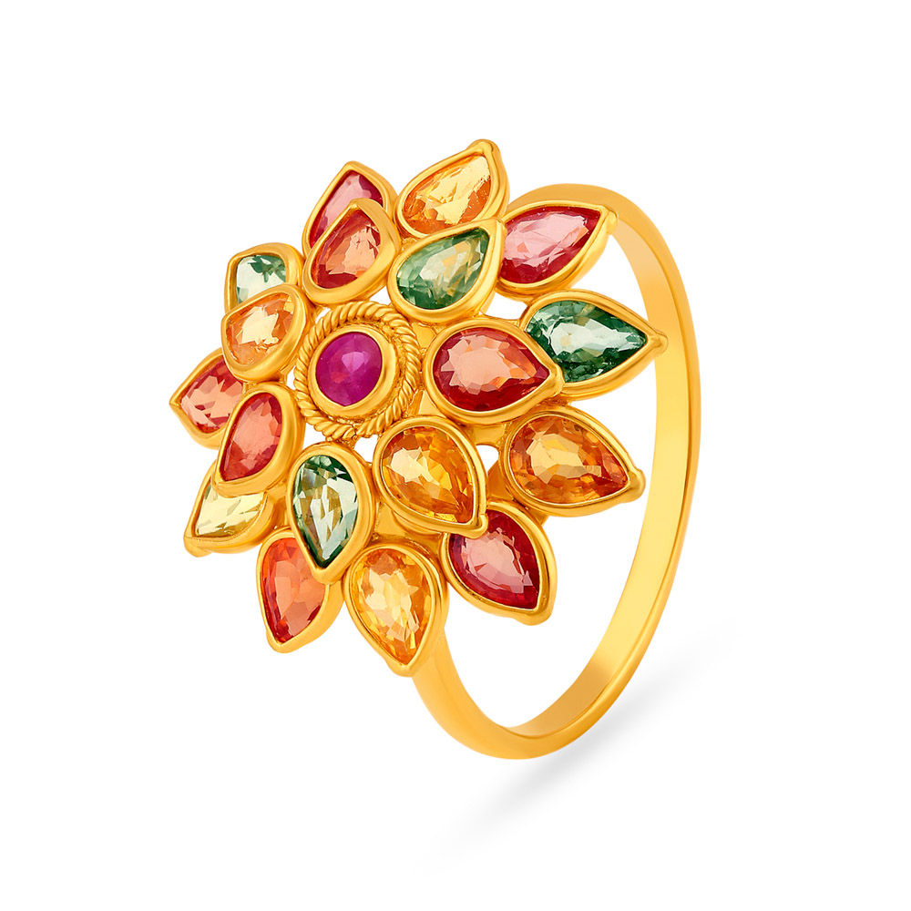Buy Magnificent 22 Karat Yellow Gold Colourful Stone Studded Finger ...