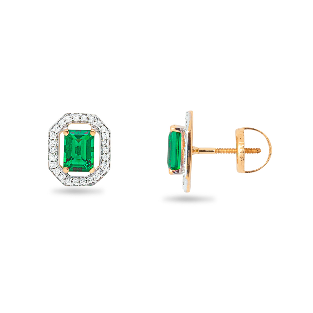 Buy Green Gemstone and Diamond Stud Earrings at Best Price | Tanishq US