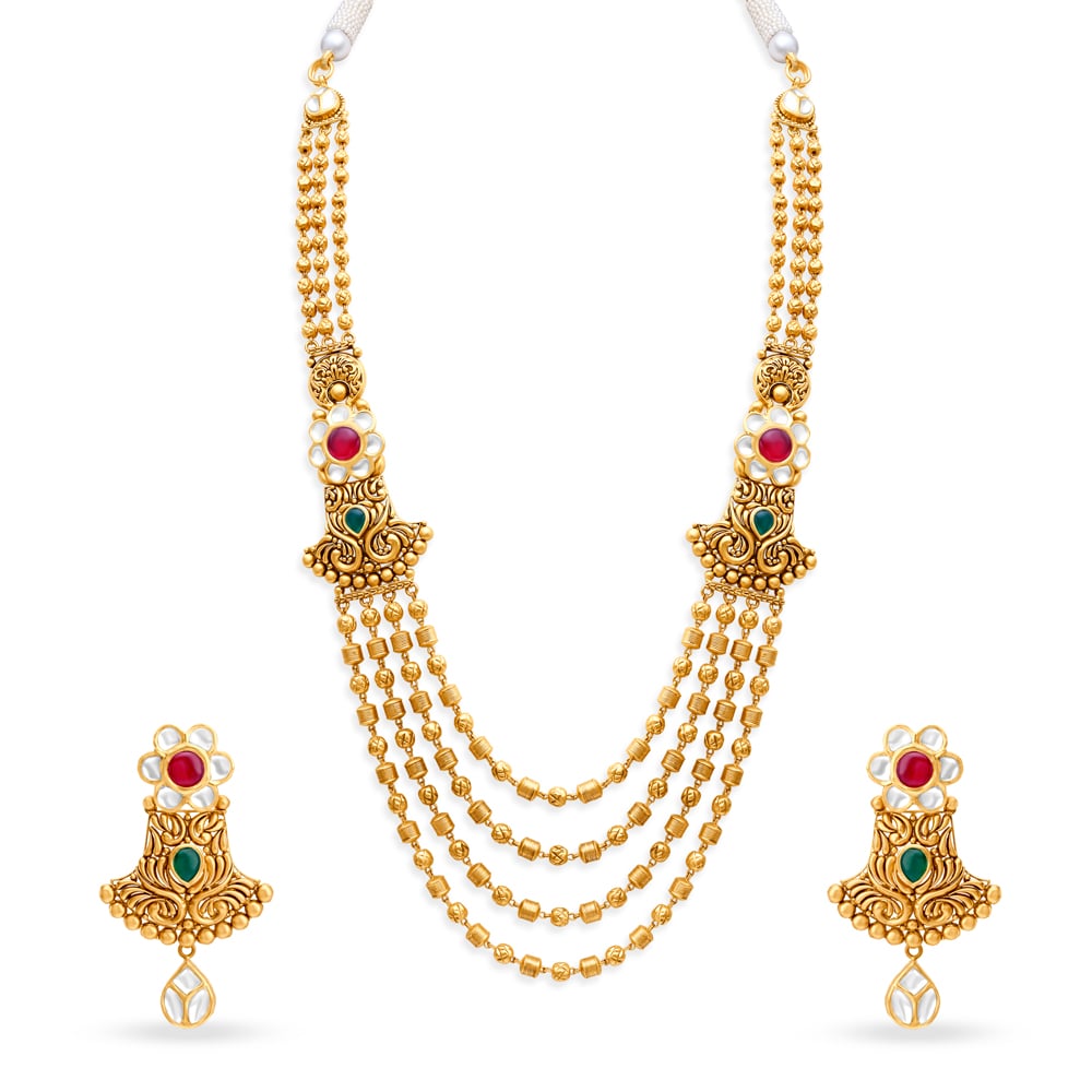 Buy Exquisite Gujarati Gold Layered Mala Necklace Set at Best Price ...