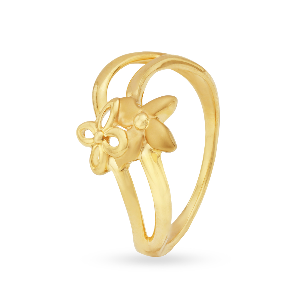 Buy Stylish 22 Karat Yellow Gold Dual Flowers Finger Ring at Best Price ...