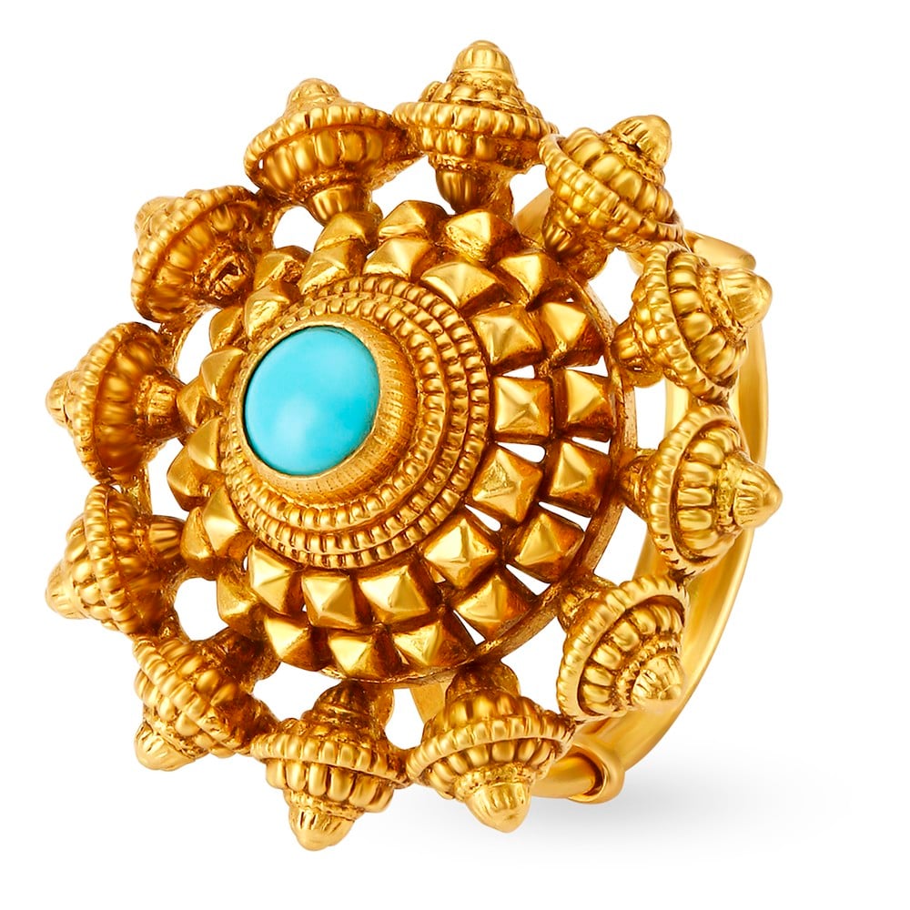 Buy Floral Blue Gold Finger Ring at Best Price | Tanishq US