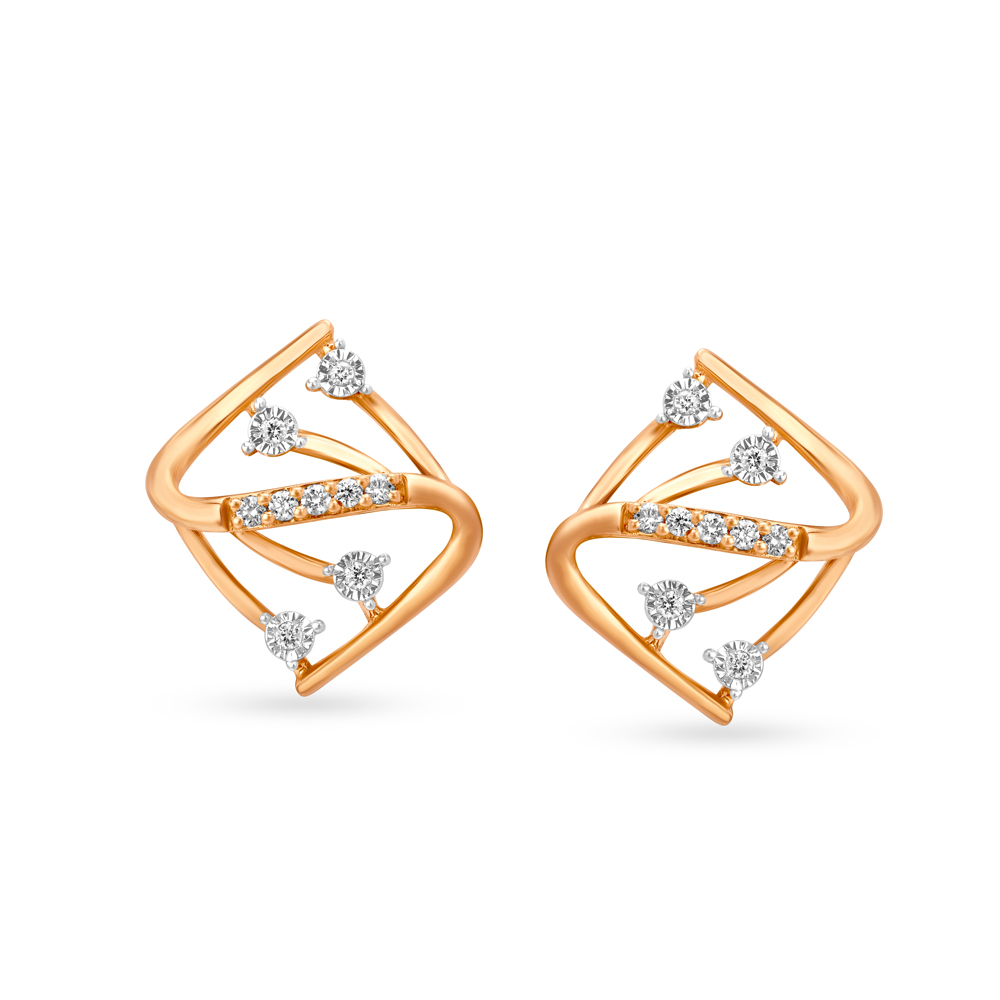 Buy S Shaped Diamond White and Rose Gold Stud Earrings at Best Price ...