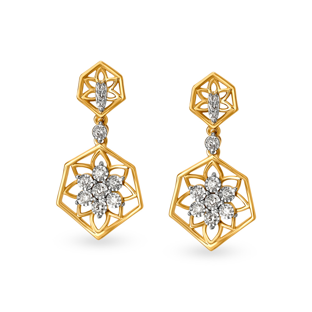 Buy Graceful Floral Diamond Drop Earrings in Yellow and White Gold at ...