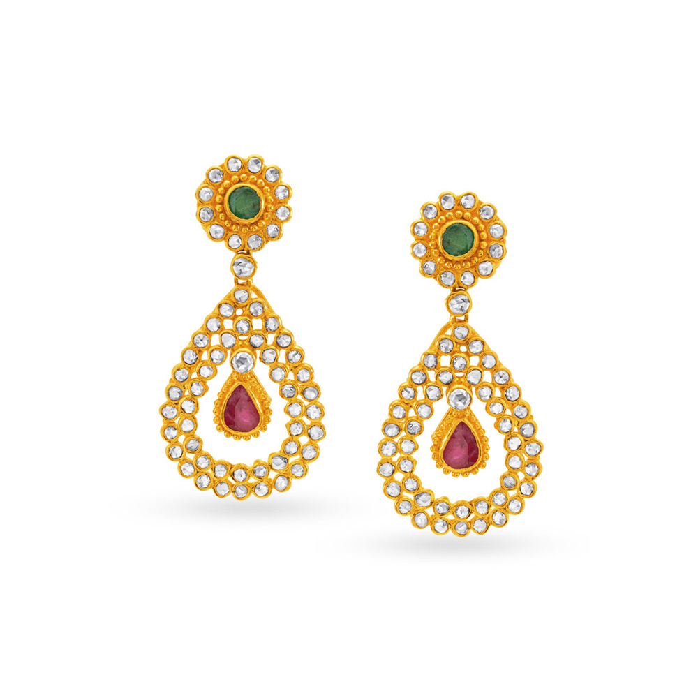 Buy Teardrop Motif Emerald And Ruby Gold Drop Earrings at Best Price ...