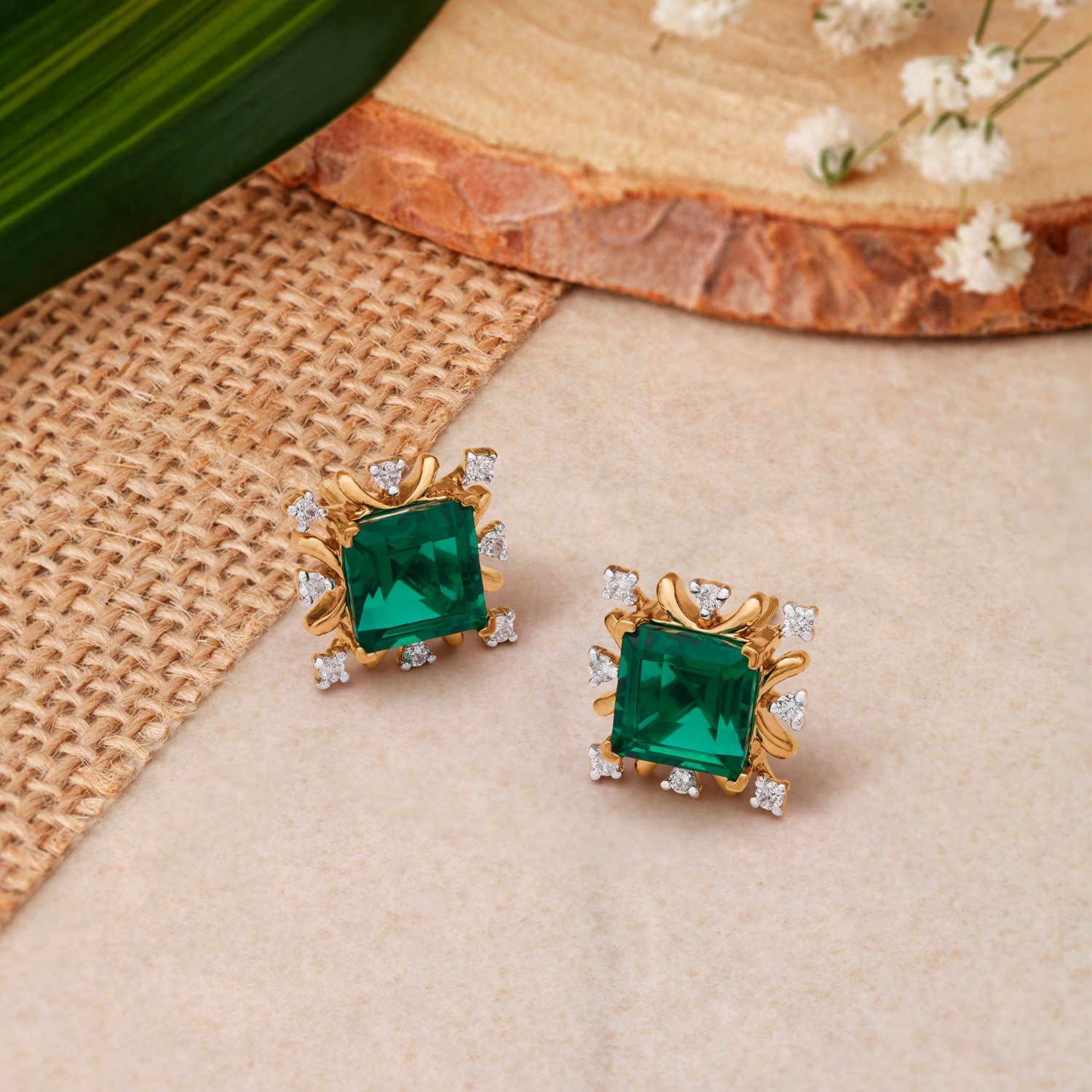 Tanishq emerald and diamond earrings store