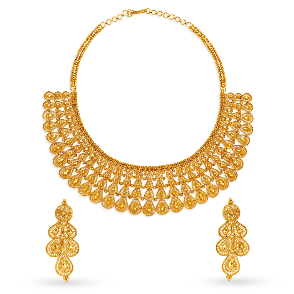 Buy Ethereal Yellow Gold Teardrop Necklace and Earrings Set at Best ...