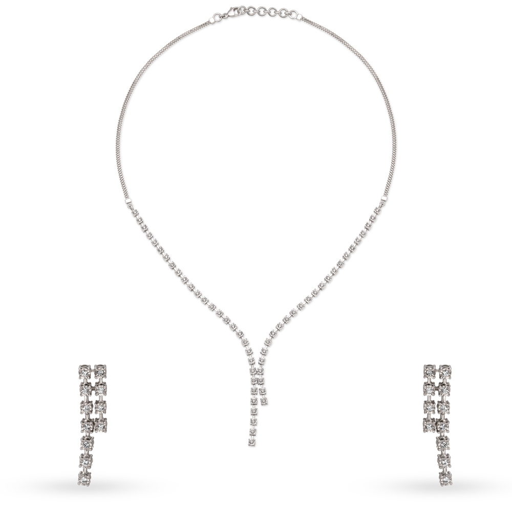 Buy Chic White Gold and String Diamond Necklace Set at Best Price Tanishq US