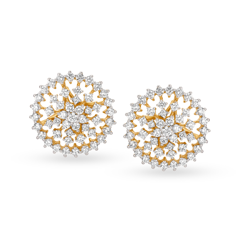 Buy Floral Dense Gold and Diamond Stud Earrings at Best Price | Tanishq US