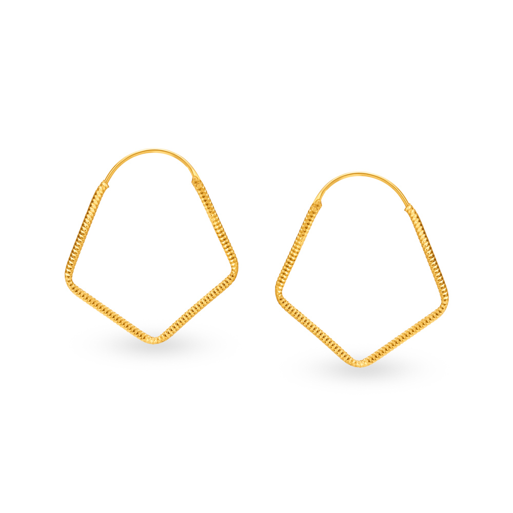 Buy Gold Hoop Earrings With A Distinctive Polygonal Pattern at Best ...