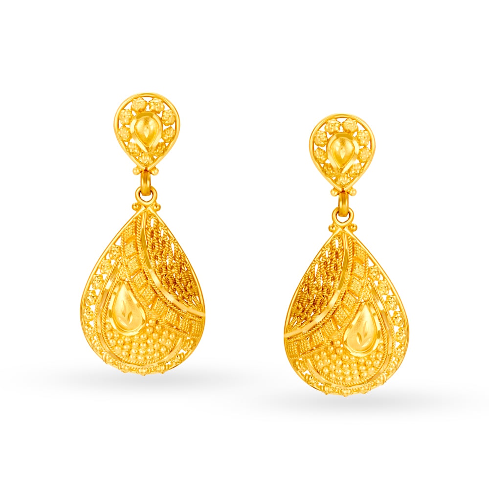 Buy Exquisite Gold Jali Work Drop Earrings at Best Price | Tanishq US