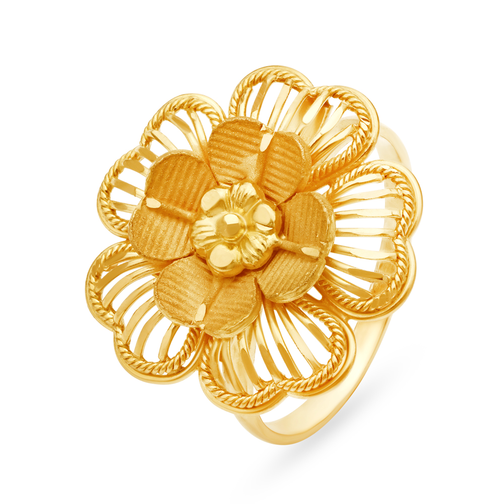Buy Enchanting 22 Karat Yellow Gold Overlapping Flower Finger Ring at ...